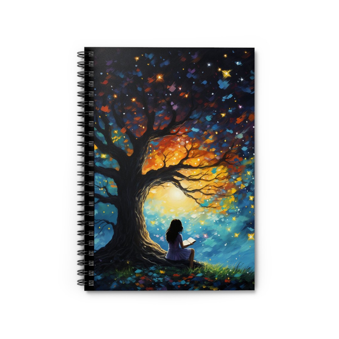 Girl Reading Notebook, Fantasy Tree Journal, Book Lovers Notebook ...