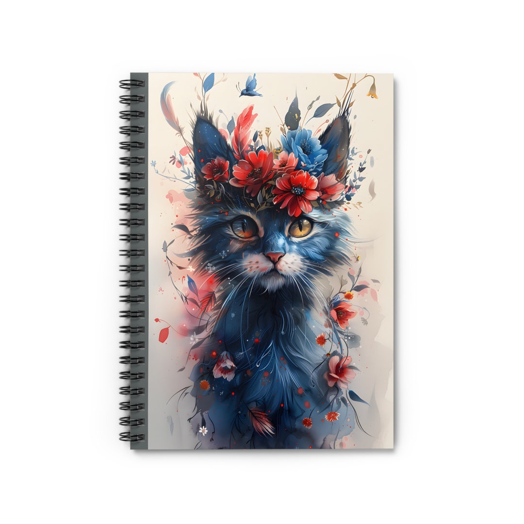Black Cat Floral Notebook, Tuxedo Cat Flower Journal, Spring Theme ...