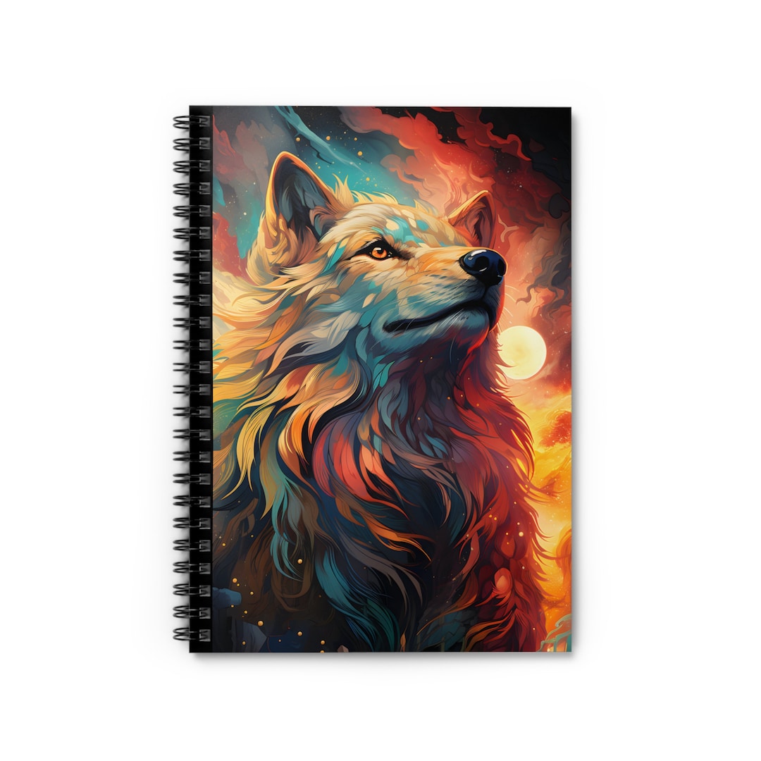 Wolf Sunset Sky Spiral Notebook, Fantasy Mental Health Journal, White ...