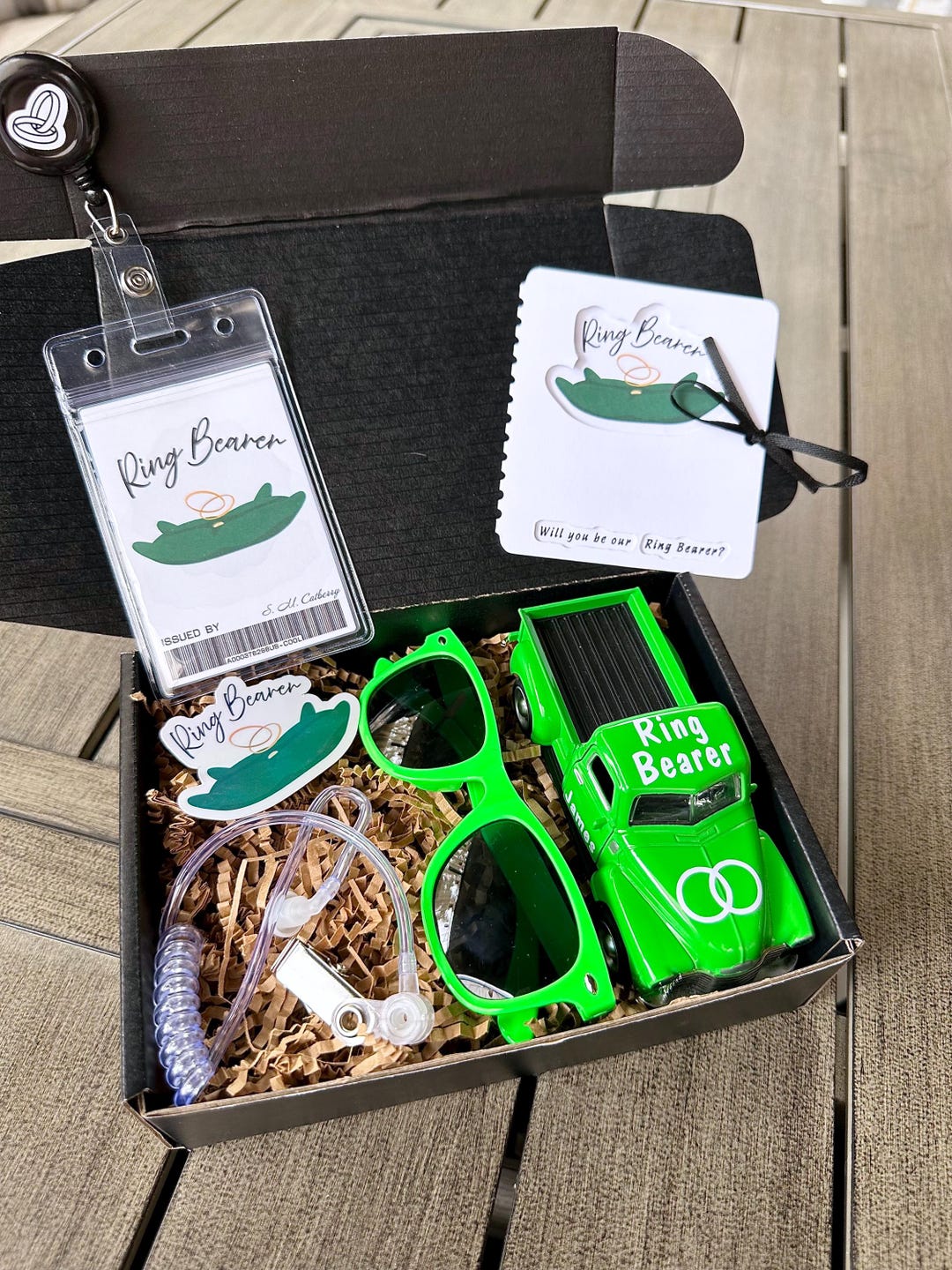 Customized, Ring Bearer Proposal Box, Ring Bearer Gift Set, Green ...