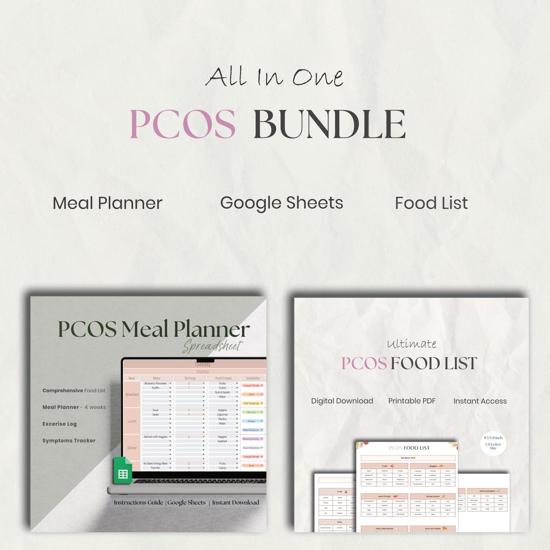 PCOS Diet Food List and Exercise Log Google Sheets, Weight Loss Meal ...
