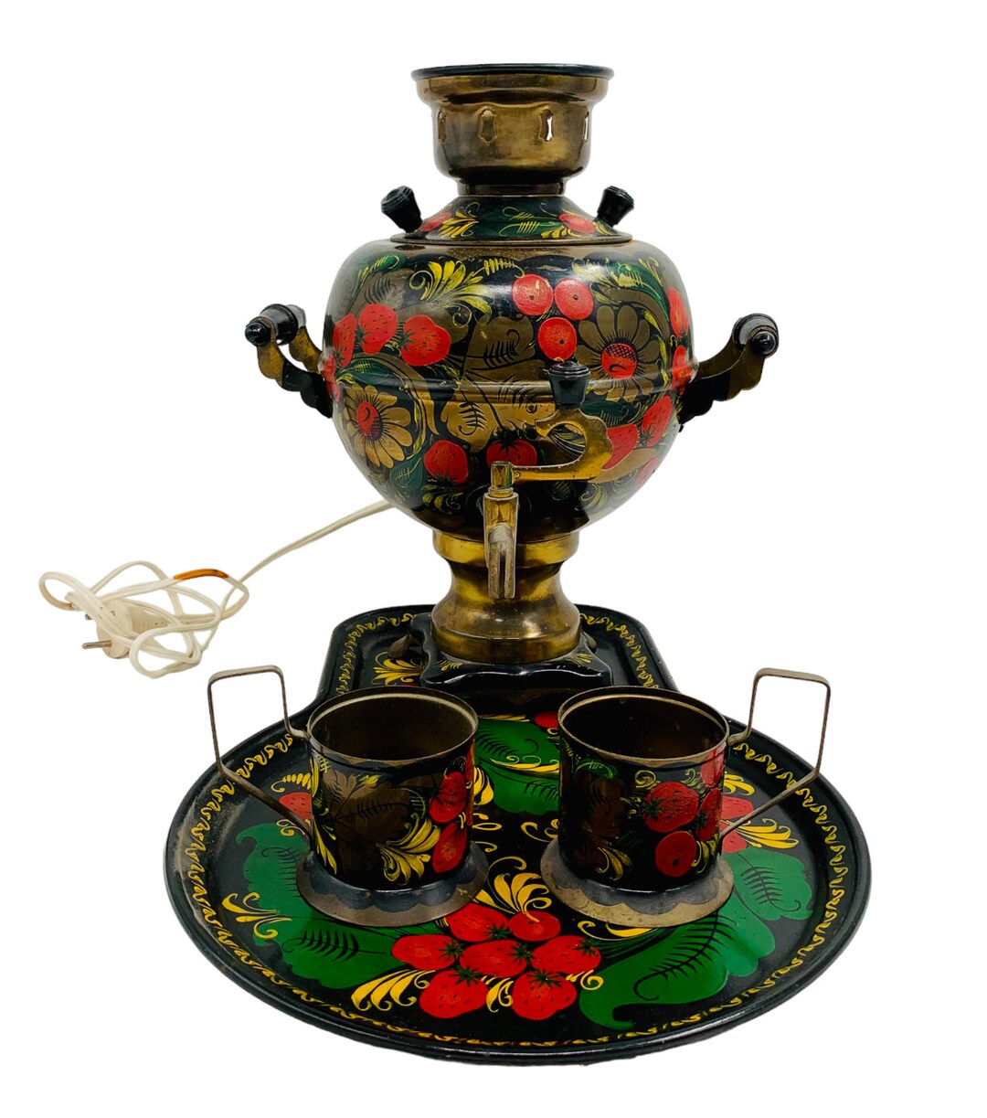 Vintage USSR Electric Samovar With a Tray and 2 Cup Holders, Hand ...