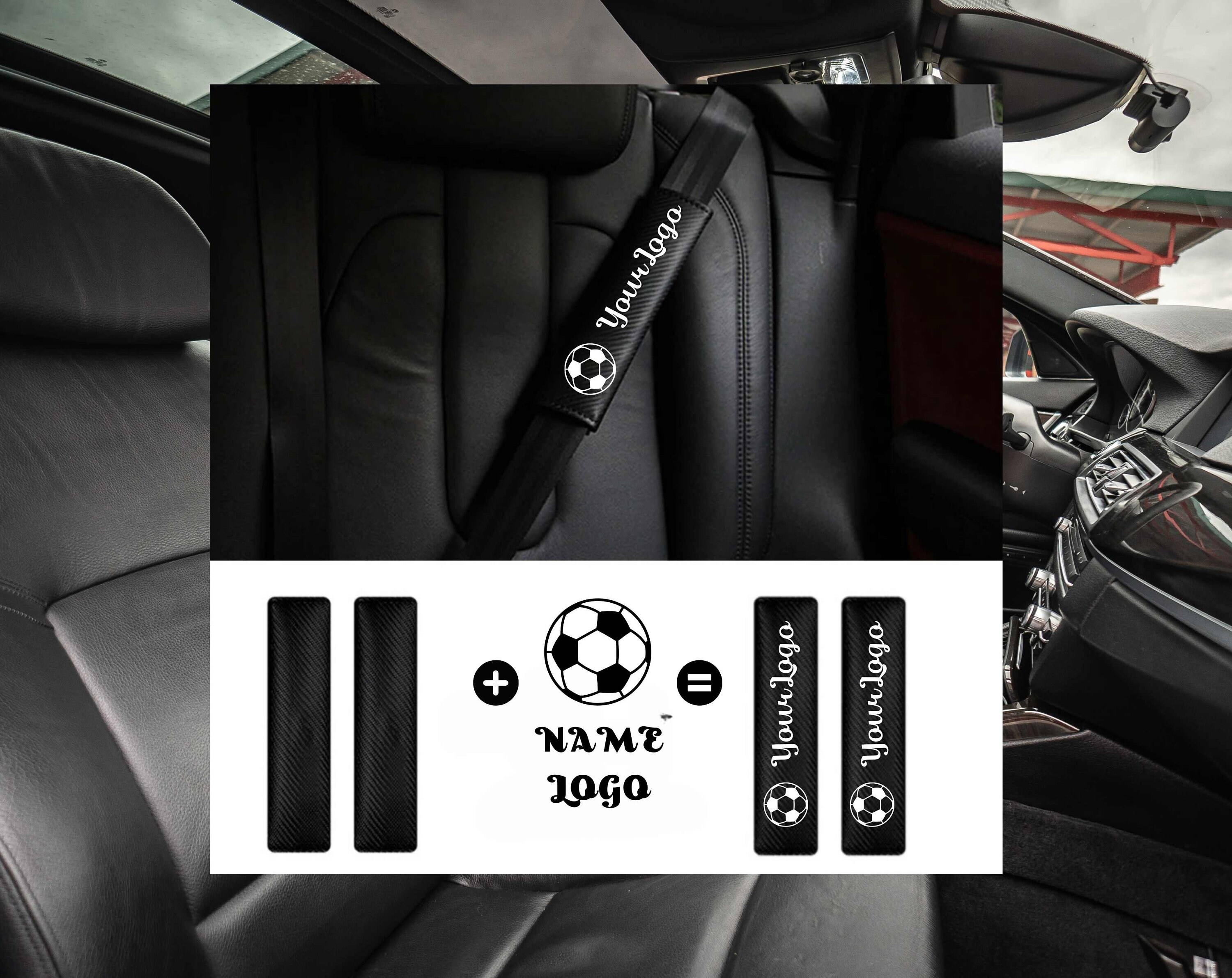 Custom Car Seat Belt Cover Text Logo Name Leather 2pcs Vehicle Safety ...