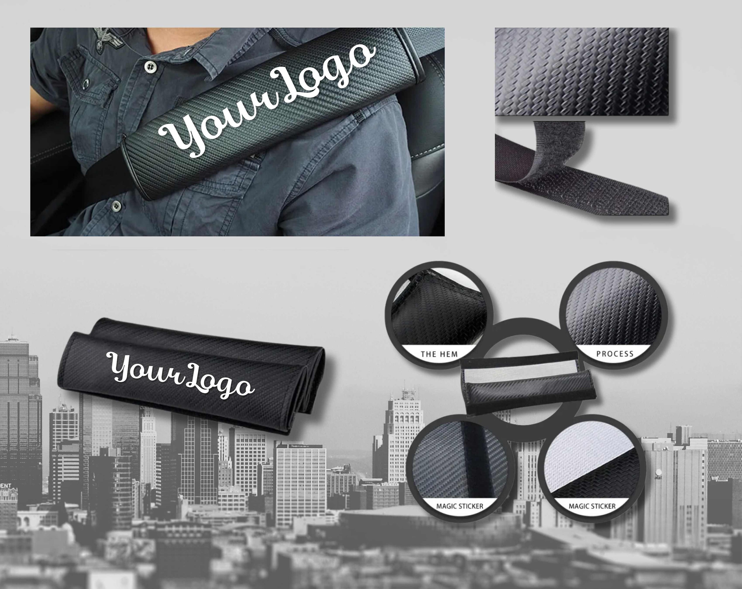 Custom Car Seat Belt Cover Text Logo Name Leather 2pcs Vehicle Safety ...