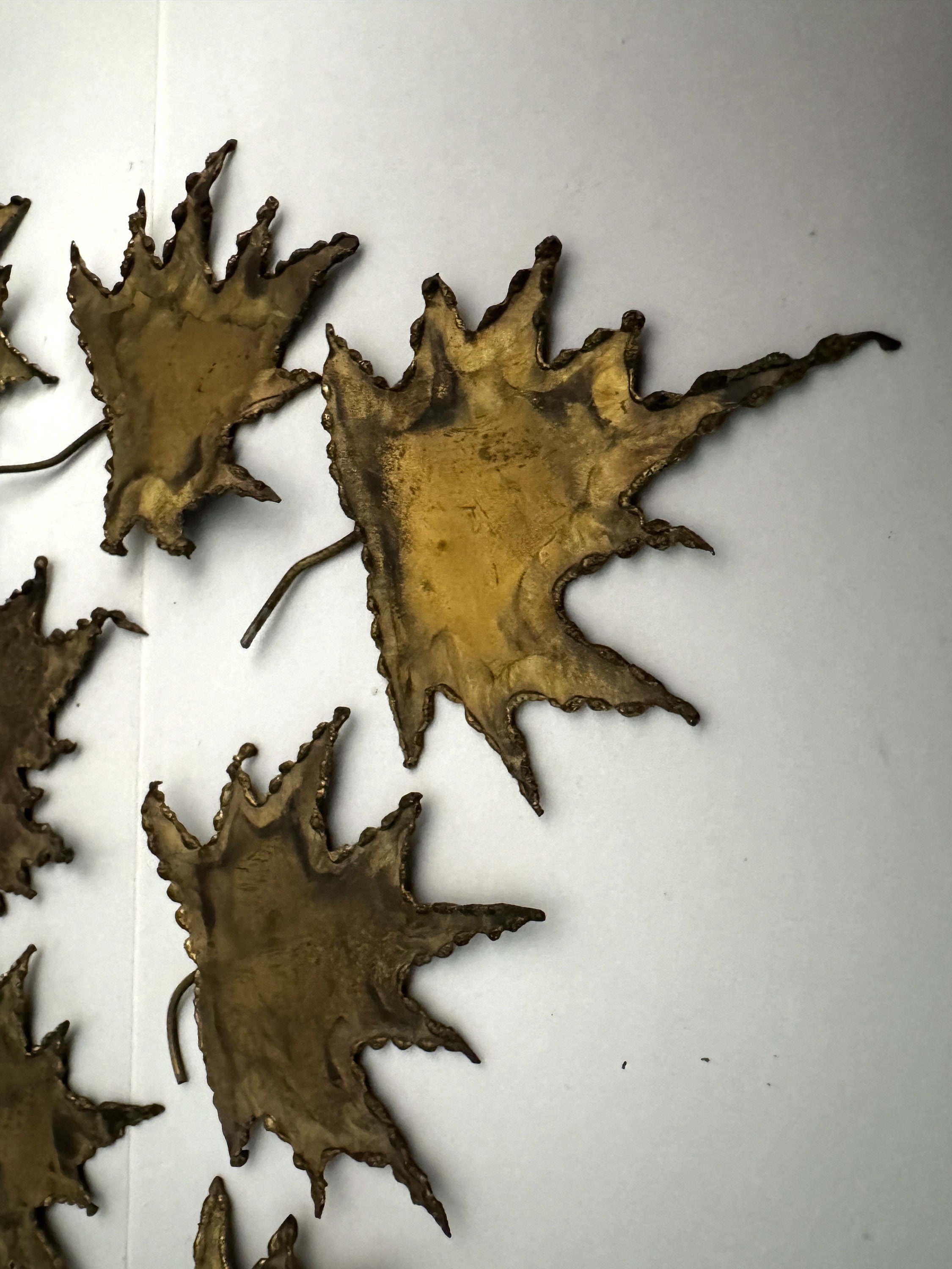 8 Handcrafted Large Brass Leaves, Rippled Edges, Soldered Stems ...