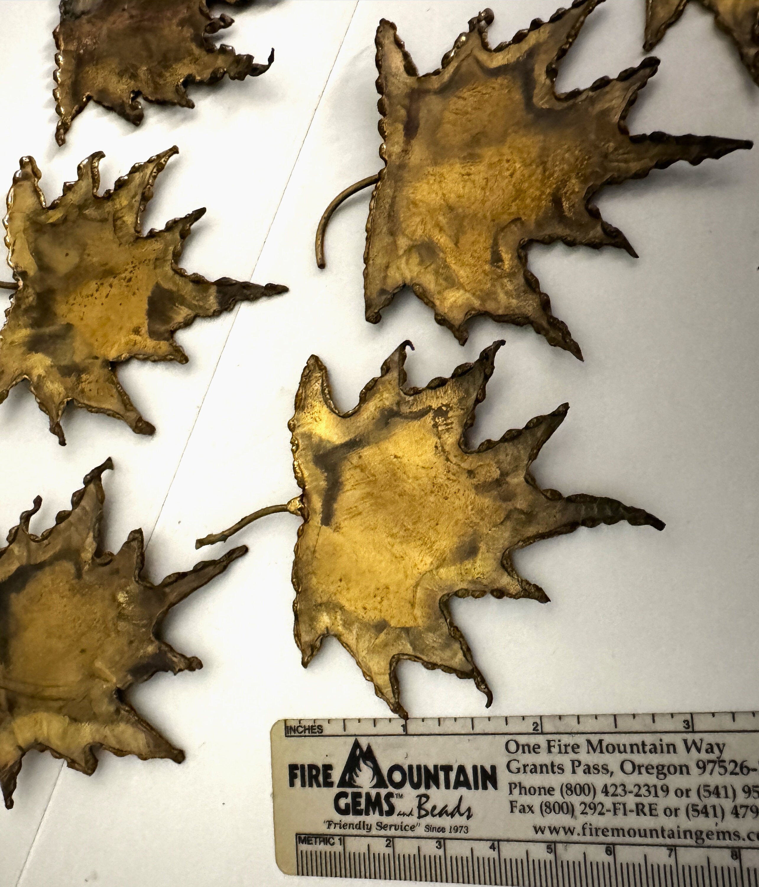 8 Handcrafted Large Brass Leaves, Rippled Edges, Soldered Stems ...