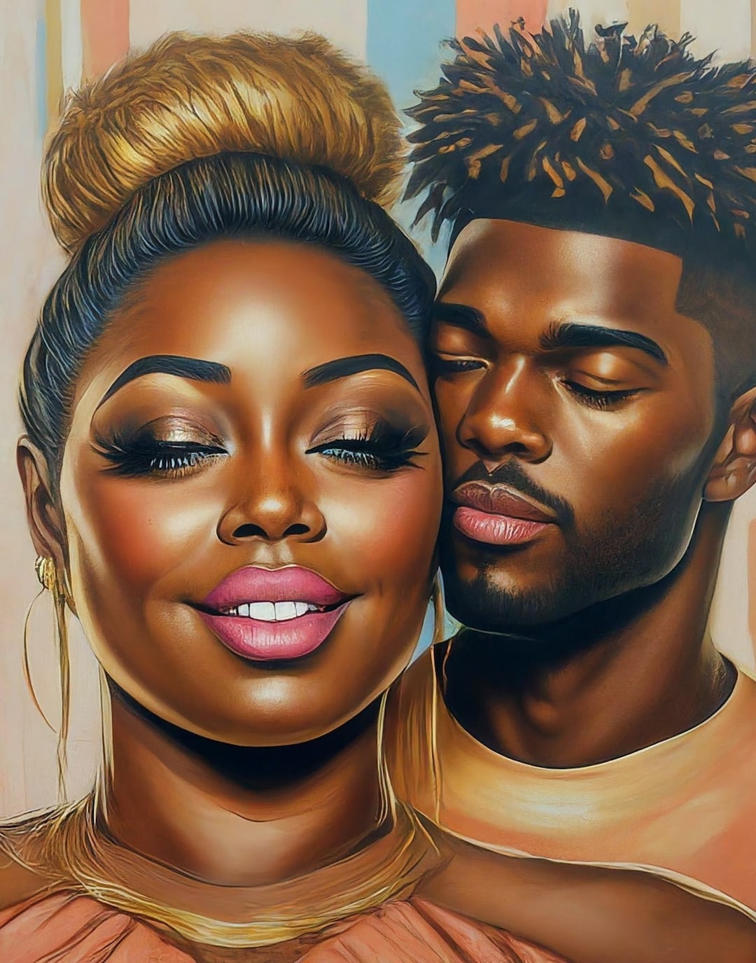 Black Couple Art, Black Couple in Love, Wall Are, Couples Art, Love Art, Digital Print, Black ...