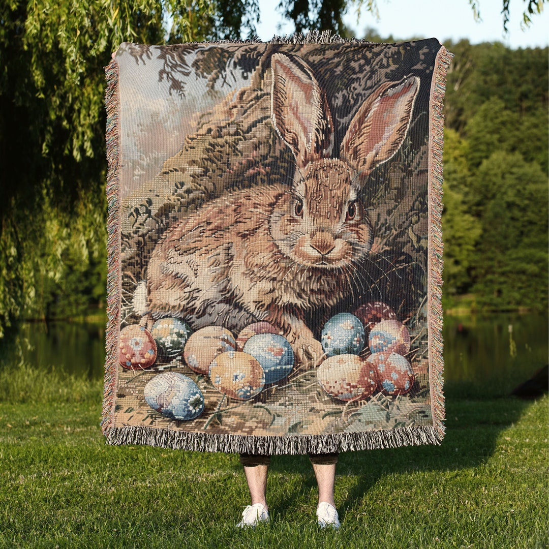 Easter Bunny Woven Throw, Couch Rabbit Blanket, Spring Decor Holiday ...