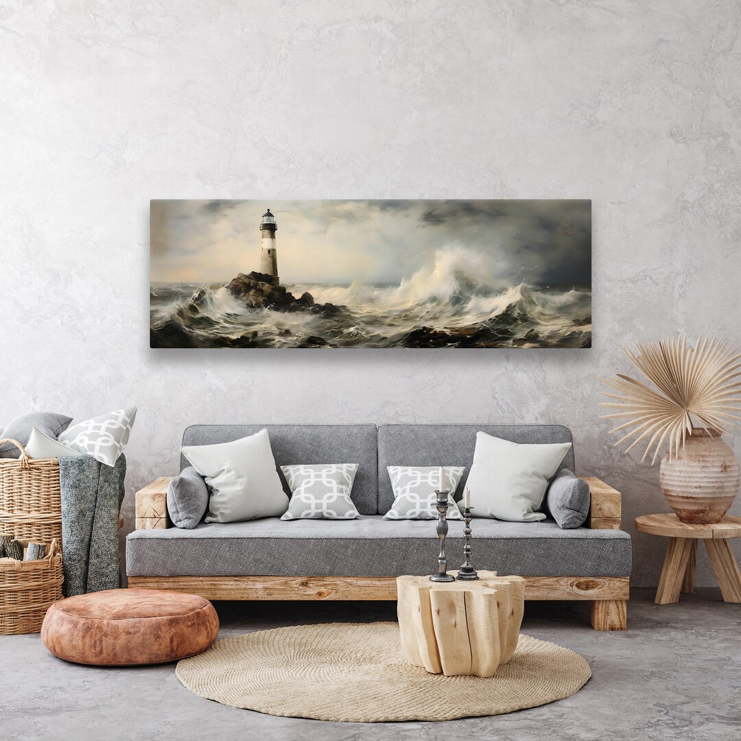 Boho Art, Stormy Lighthouse, Rustic Wall Decor, Boho Decor, Vintage Art ...