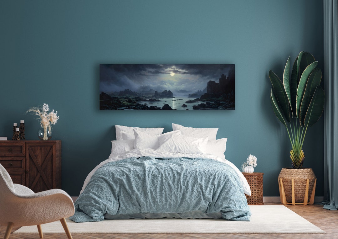 Mancave Art, Moonrise in a Desolate Landscape, Rustic Wall Decor, Boho ...