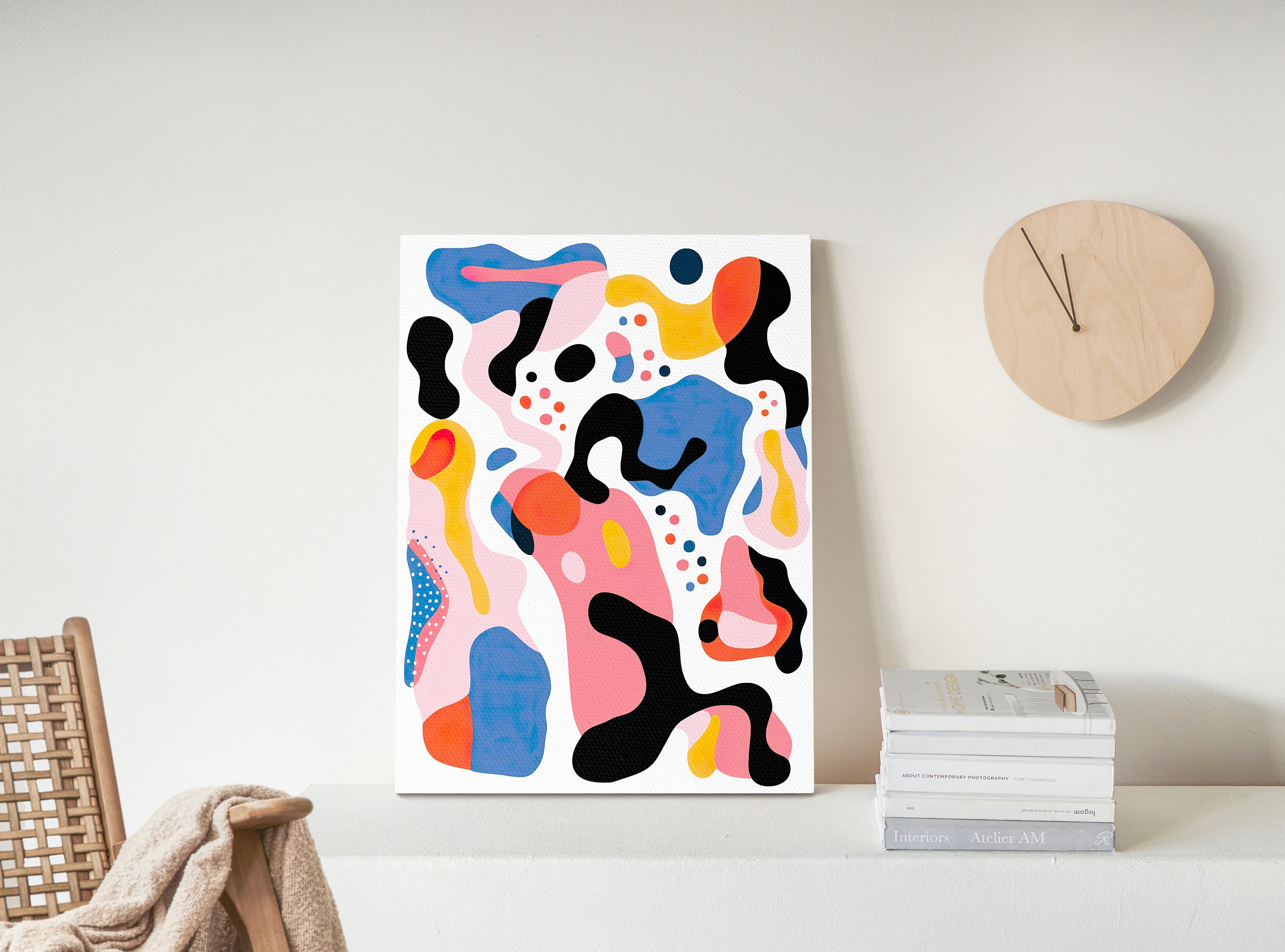 Boho Canvas Art, Postmodern Blobs, Vintage Wall Decor, Boho Decor ...