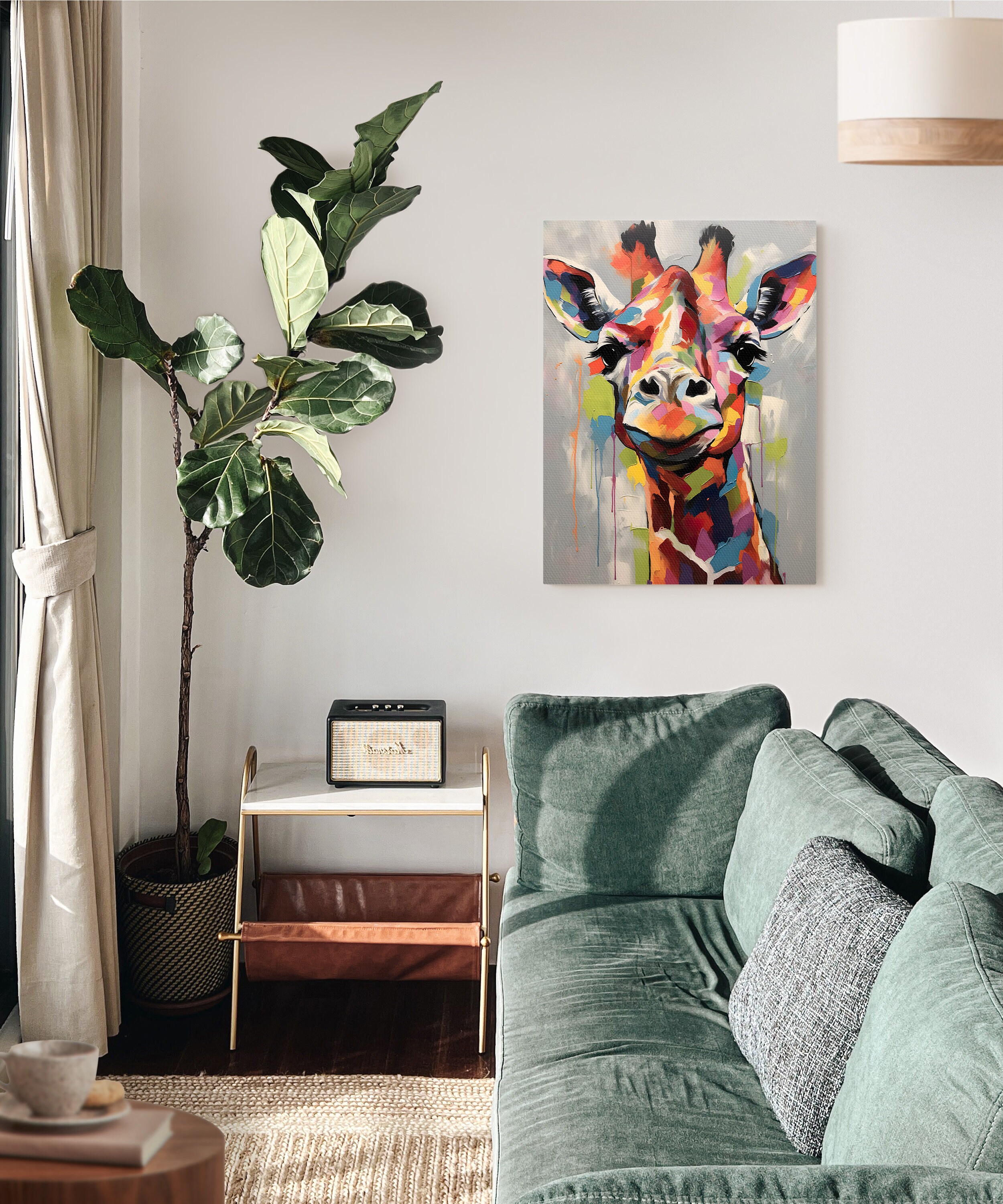 Boho Art, Blotch Color Giraffe Portrait, Retro Wall Decor, Boho Decor ...