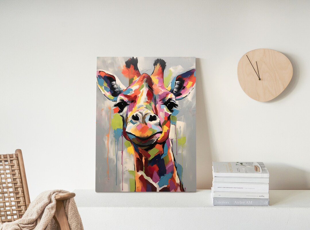 Boho Art, Blotch Color Giraffe Portrait, Retro Wall Decor, Boho Decor ...