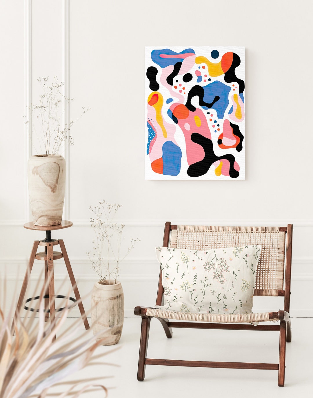 Boho Canvas Art, Postmodern Blobs, Vintage Wall Decor, Boho Decor ...