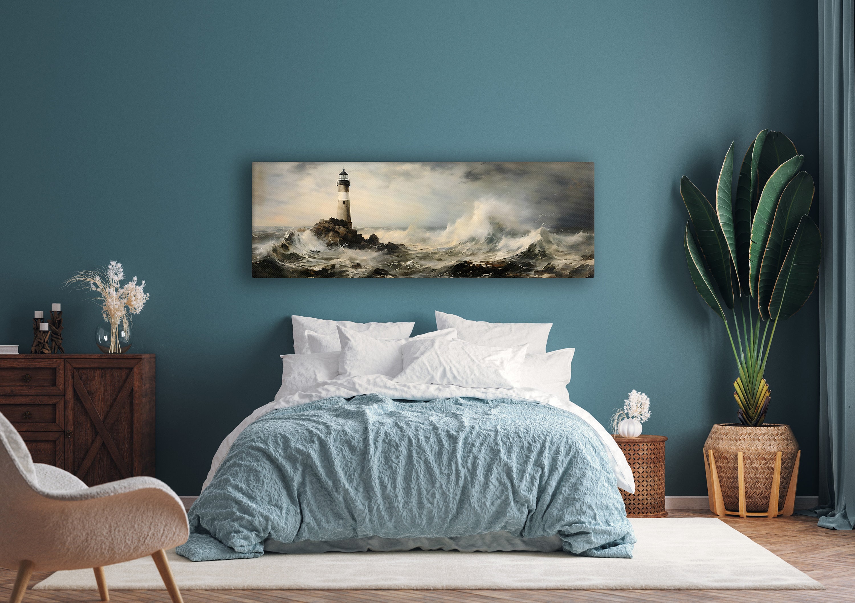 Boho Art, Stormy Lighthouse, Rustic Wall Decor, Boho Decor, Vintage Art ...