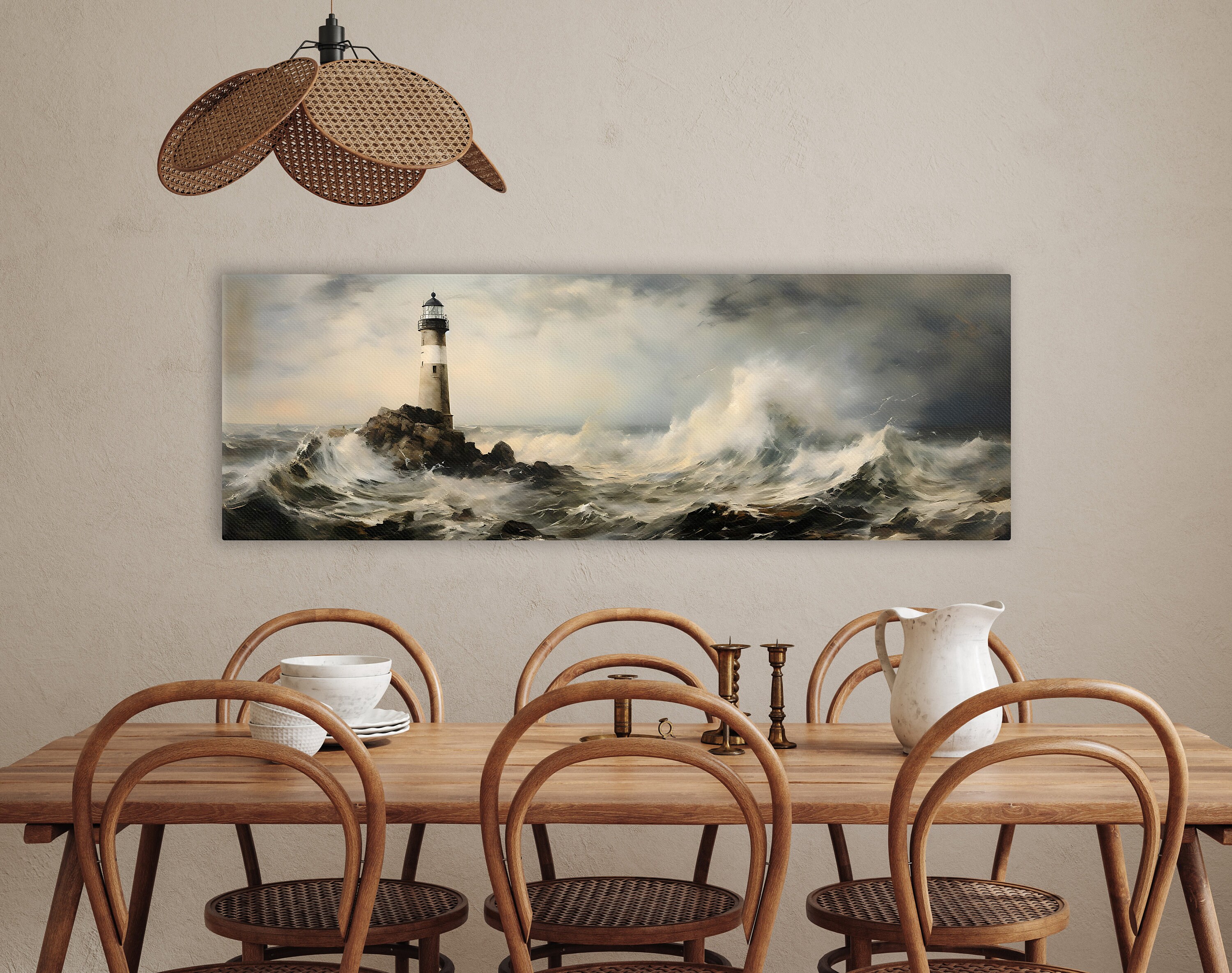 Boho Art, Stormy Lighthouse, Rustic Wall Decor, Boho Decor, Vintage Art ...