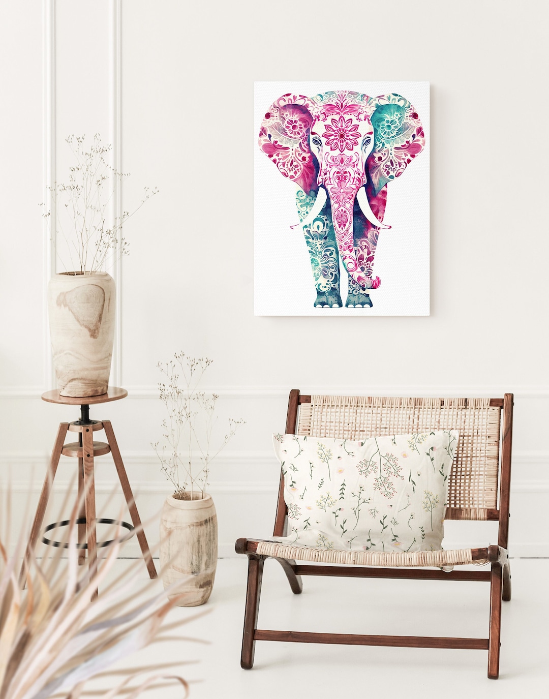 Elephant Wall Art, Abstract Mandala Elephant, Pink Print, Indian Art ...