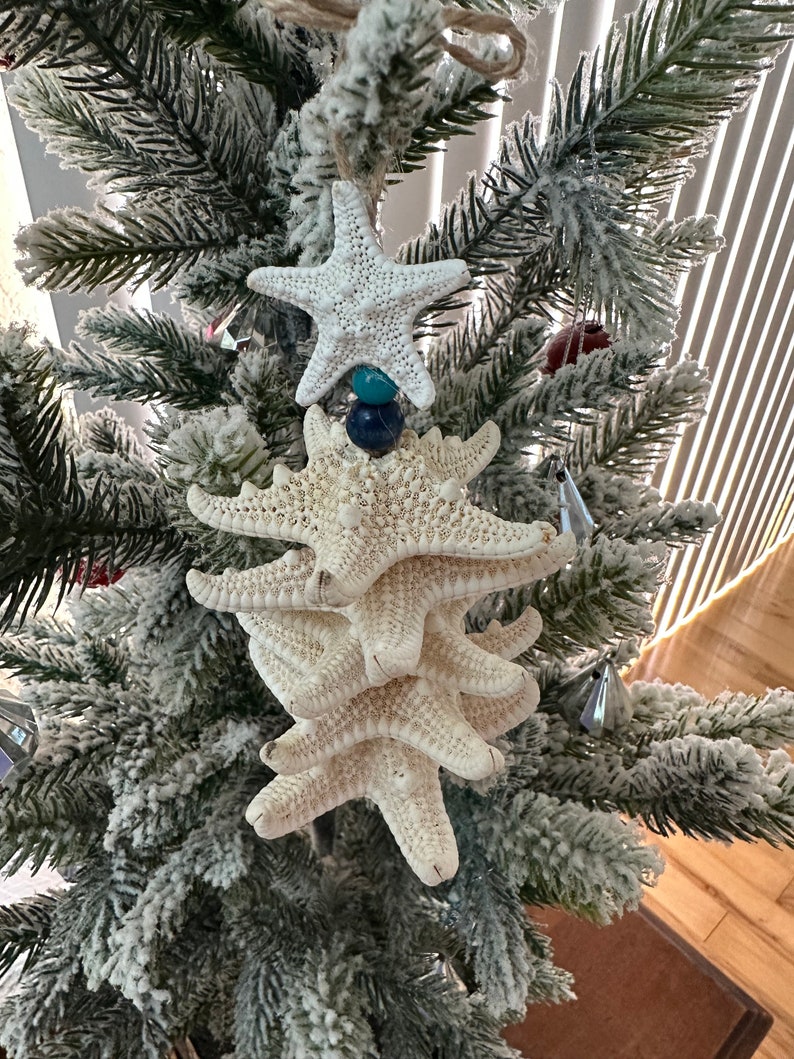 Knobby White Starfish Beach Nautical Coastal Christmas Tree Ornament With Colored Beads - FREE ...
