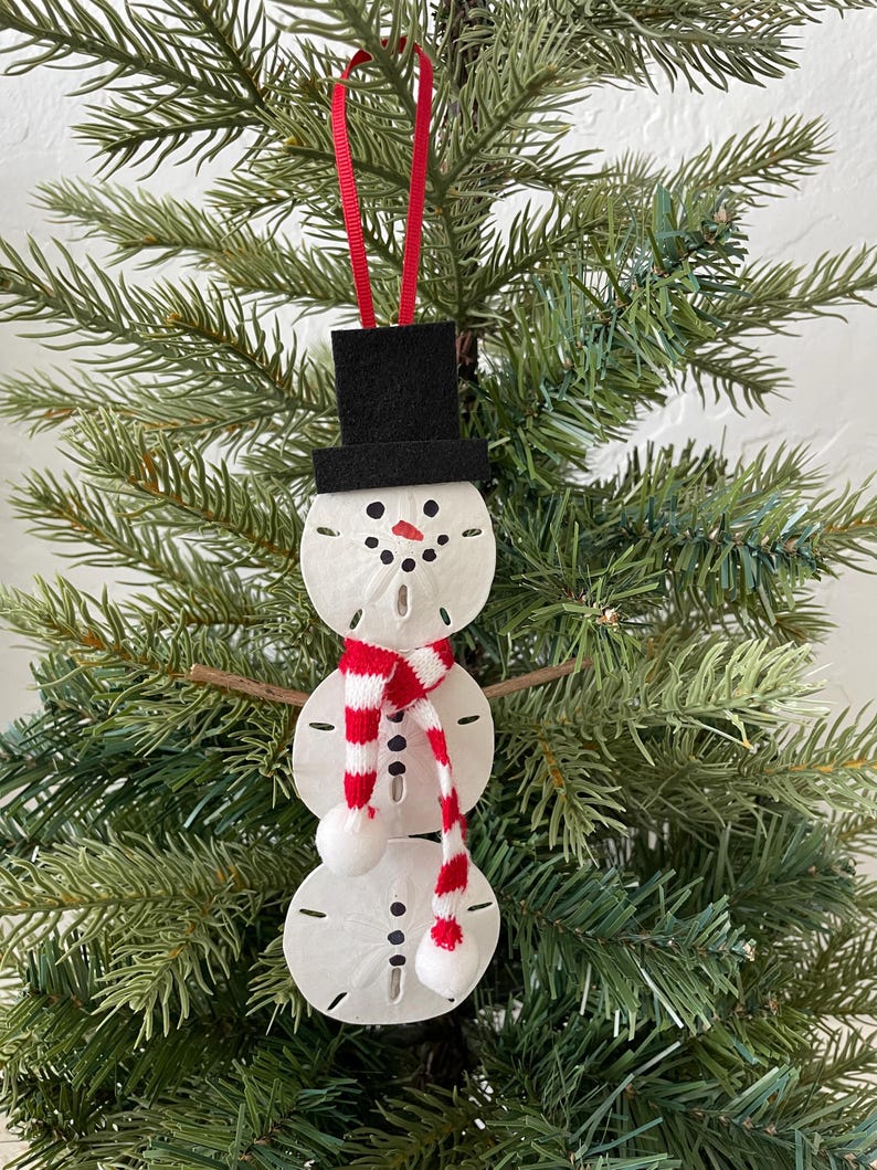 Sand Dollar Snowman Ornament - Beach Coastal Decor Christmas Ornament ...