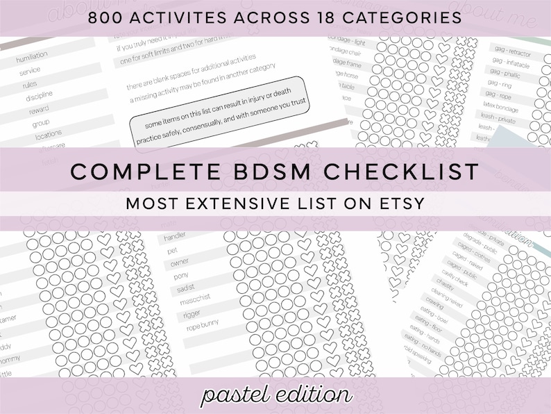 BDSM Checklist - Pastel Edition - Etsy