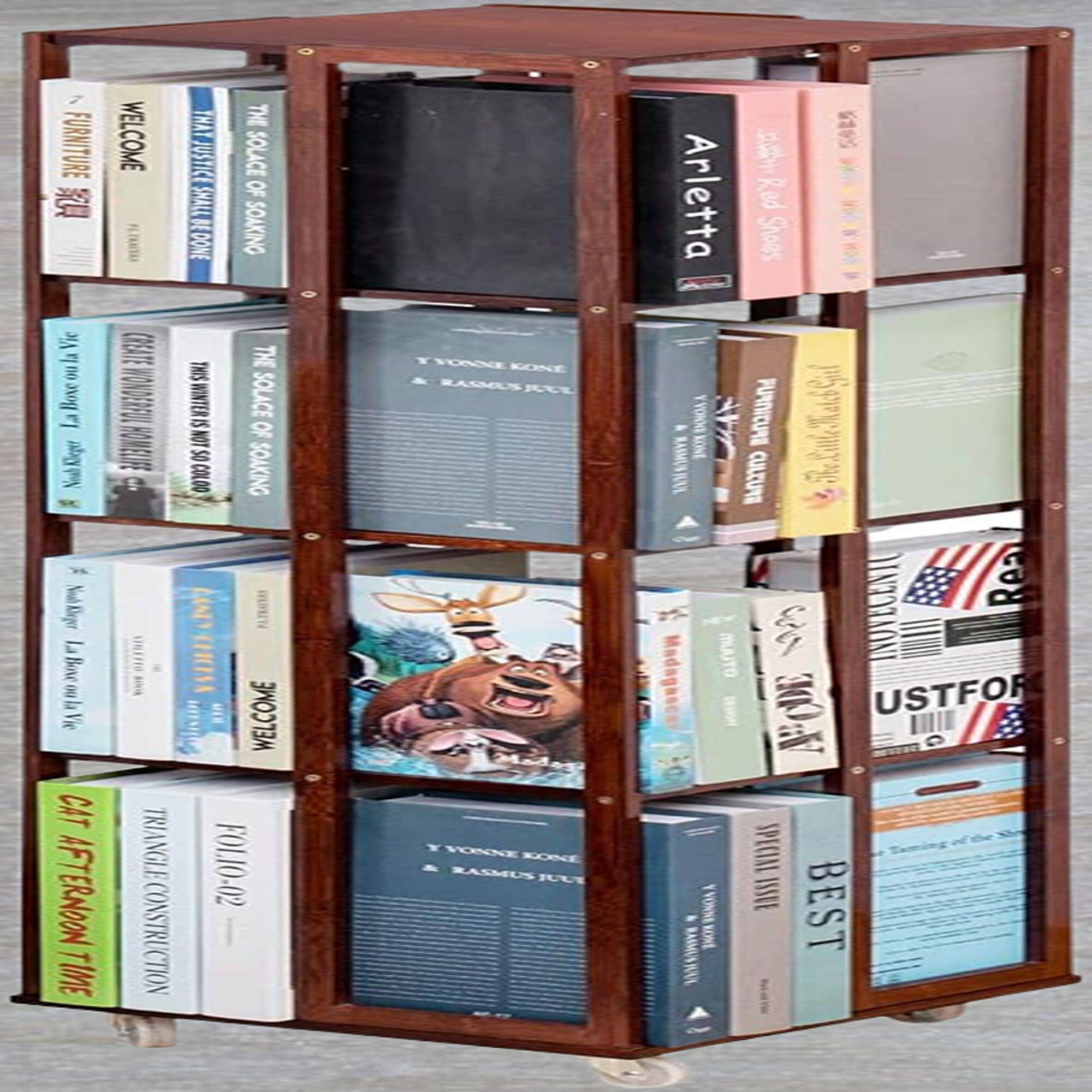 5tier Rolling Bookcase Bamboo Bookshelf Freestanding Storage - Etsy