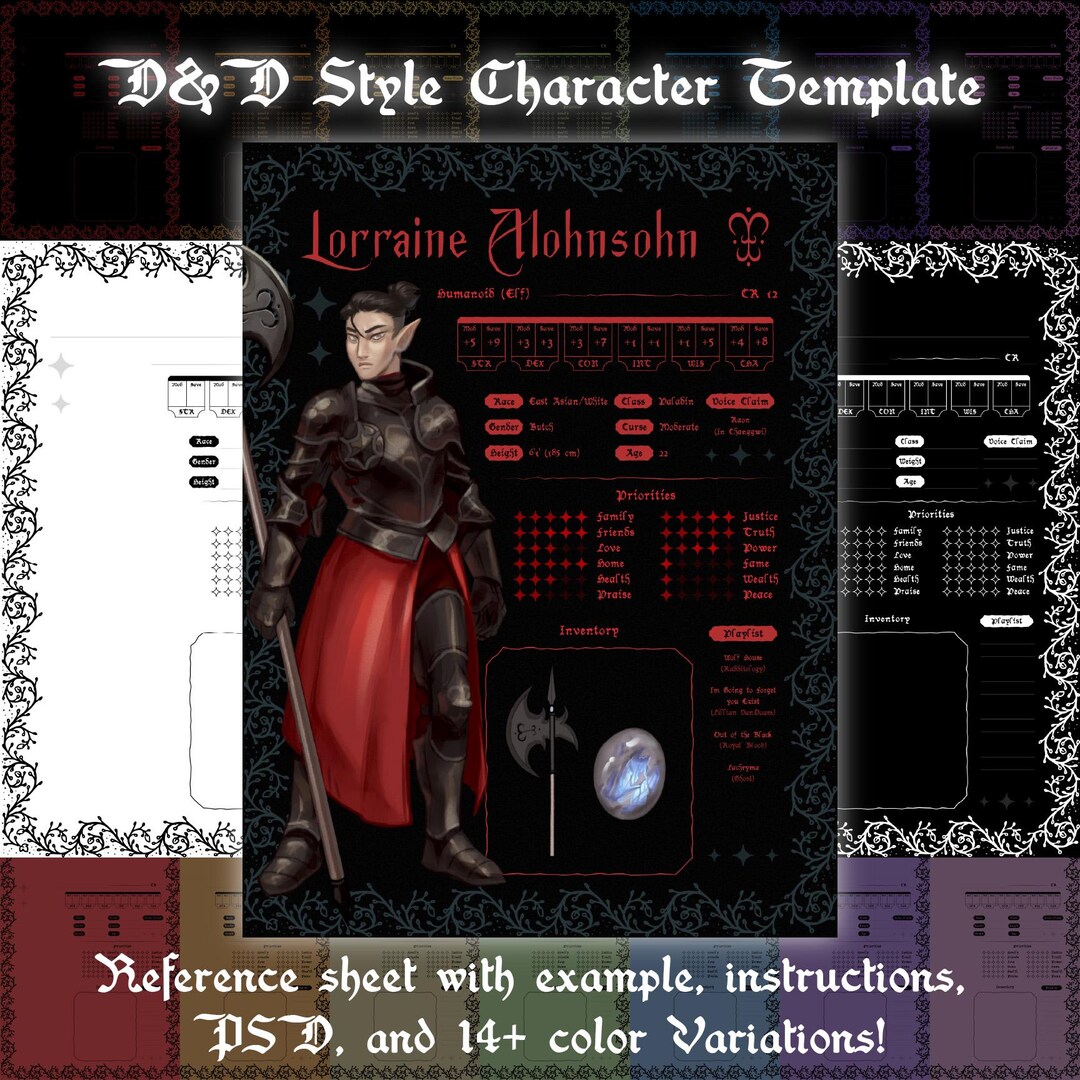 Character Reference Sheet Template | DND Style OC Template - Etsy