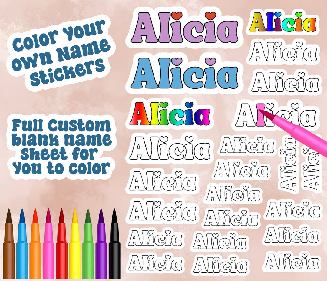 Color Your Own Name Stickers Custom Sticker Sheet Custom - Etsy