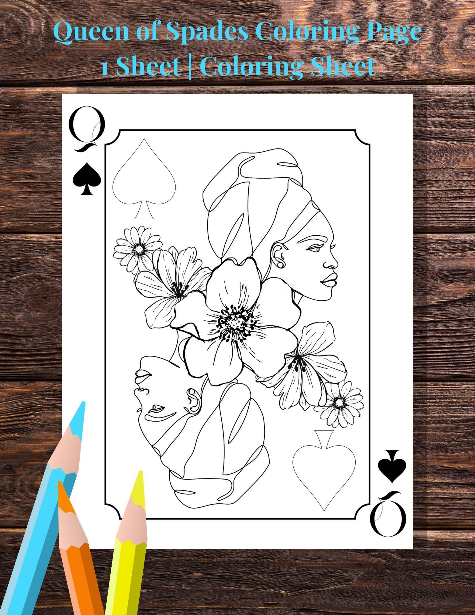Queen of Spades Coloring Sheet - Etsy