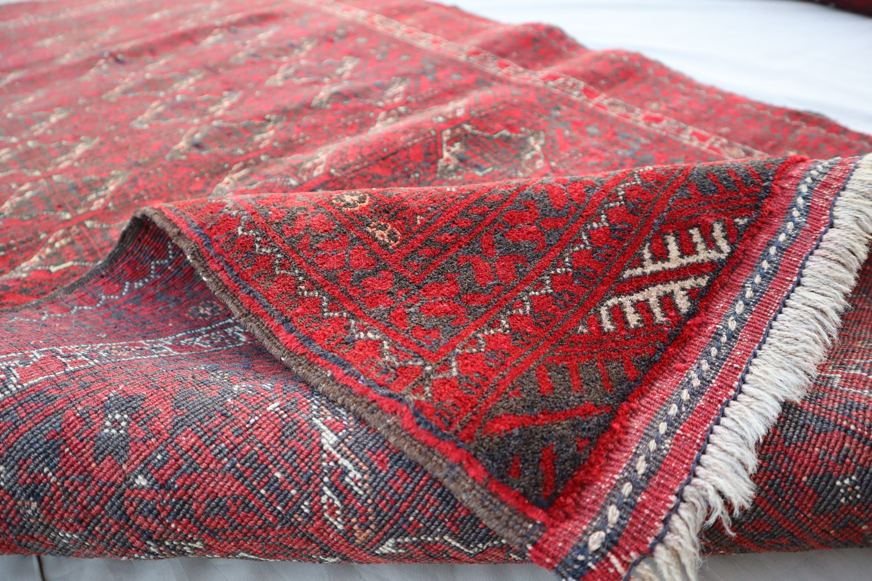 6x3 Ft Old Turkmen Hand Knotted Rug/ Baba Sediqe Antique Geometric ...