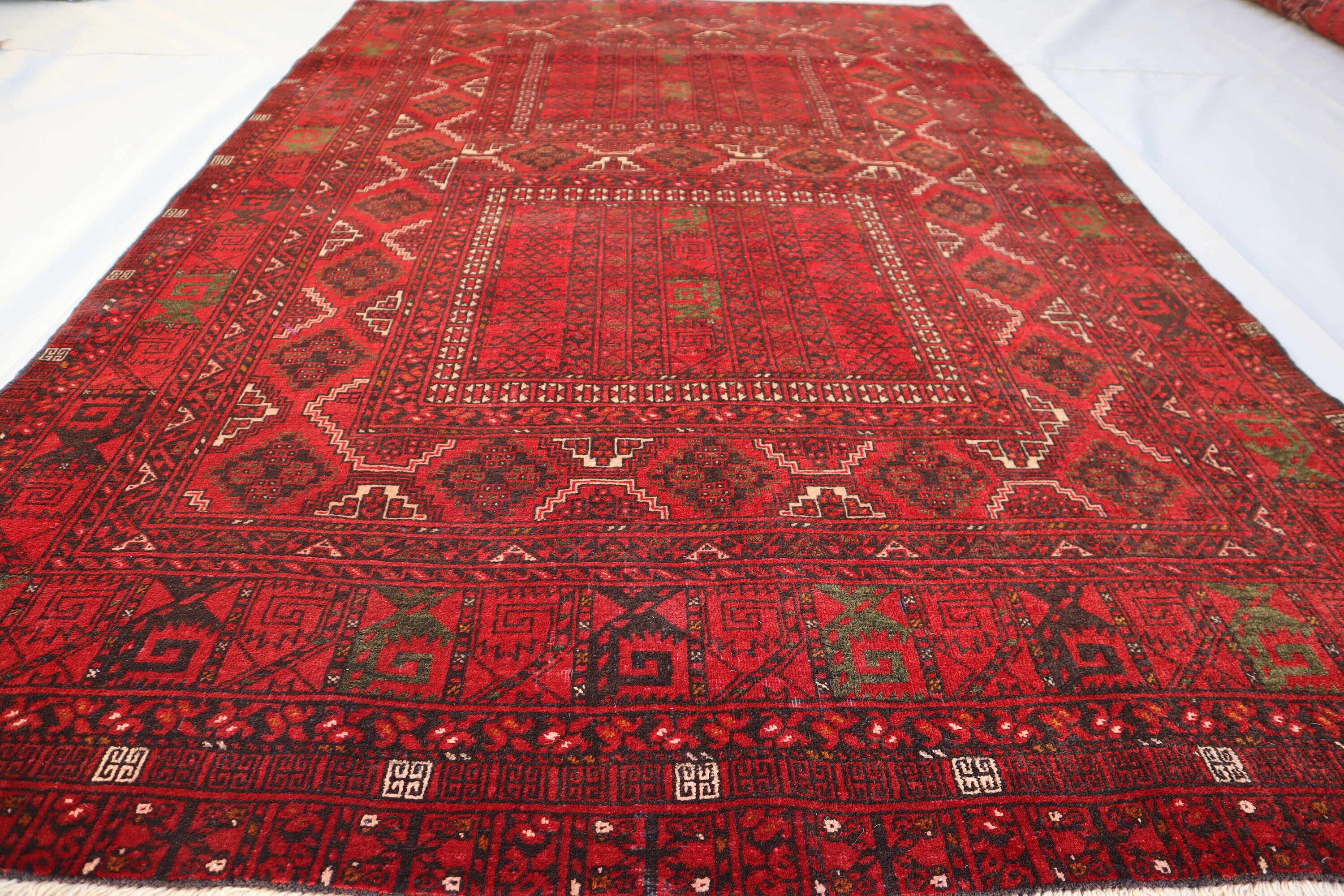 6x4 Ft Turkmen Hand Knotted Rug/ Parda Design Antique Geometric Rug ...