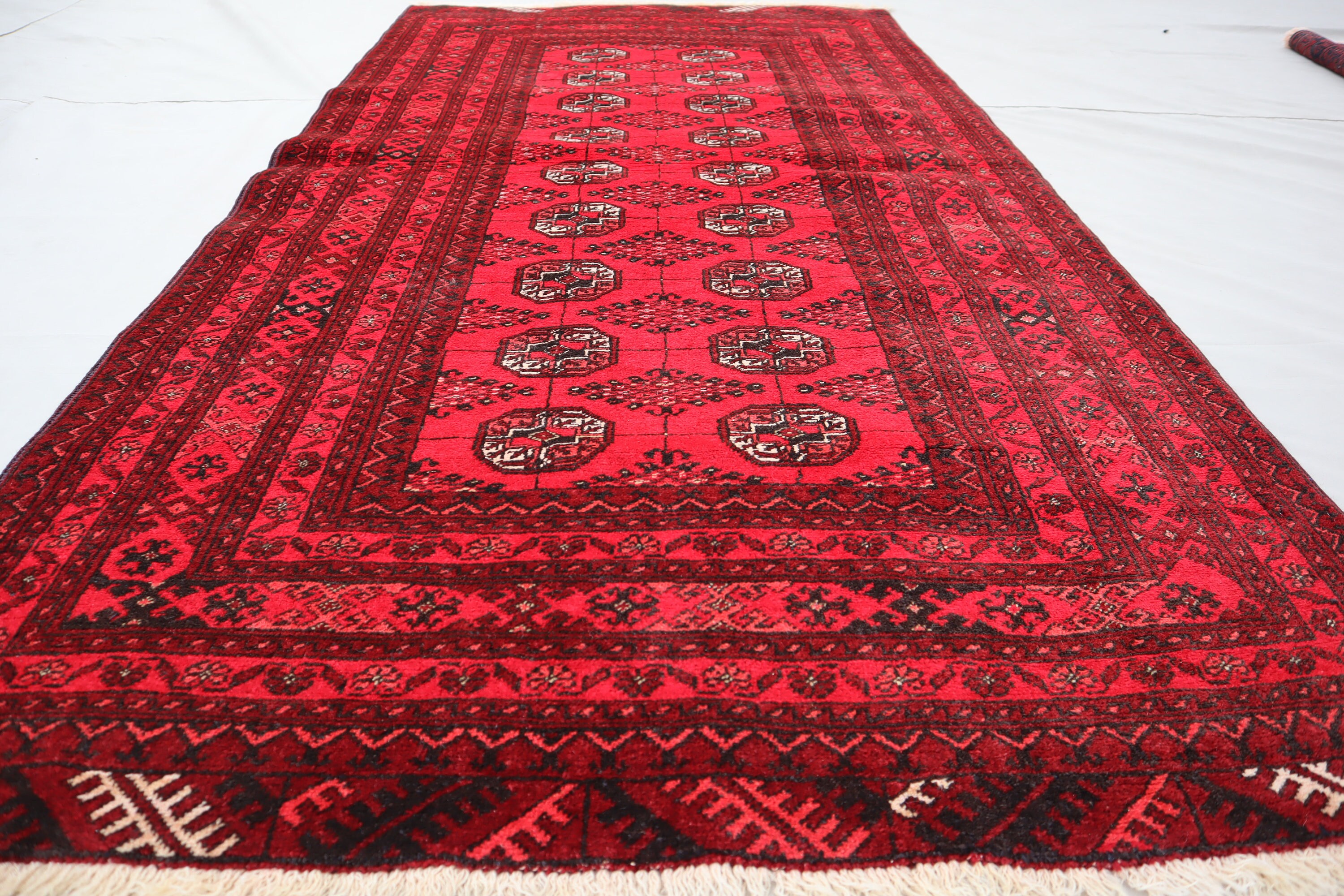 6x3 Ft Turkmen Hand Knotted Rug/ Old Mori Gull Antique Geometric Design ...