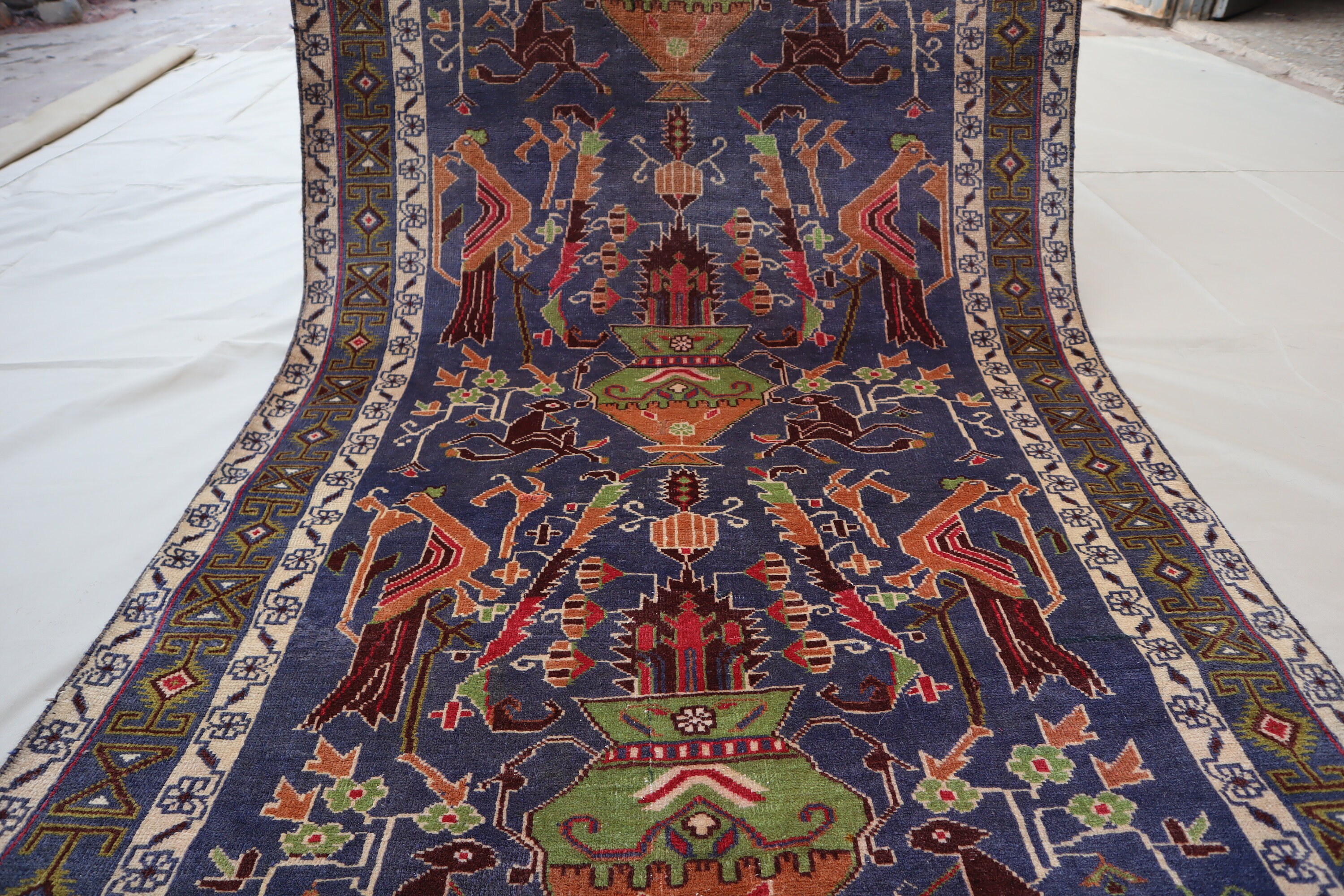 6.4x3.9 Afghan Pictorial Vintage Balochi Rug/ Hand Made Soft Wool Area ...