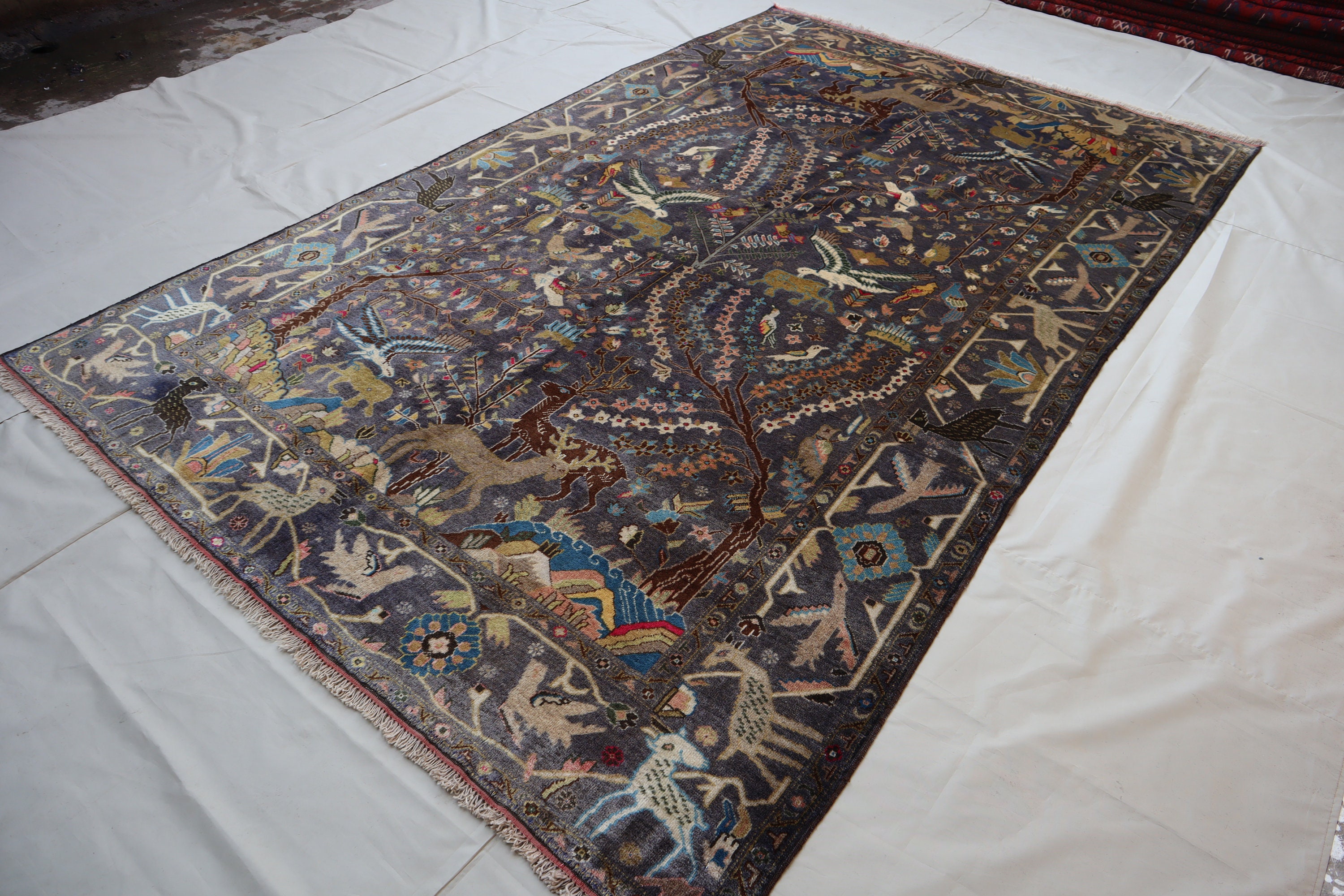 9x6 Ethnic Antique Afghan Birds Floral Pictorial Vintage Animal Rug ...