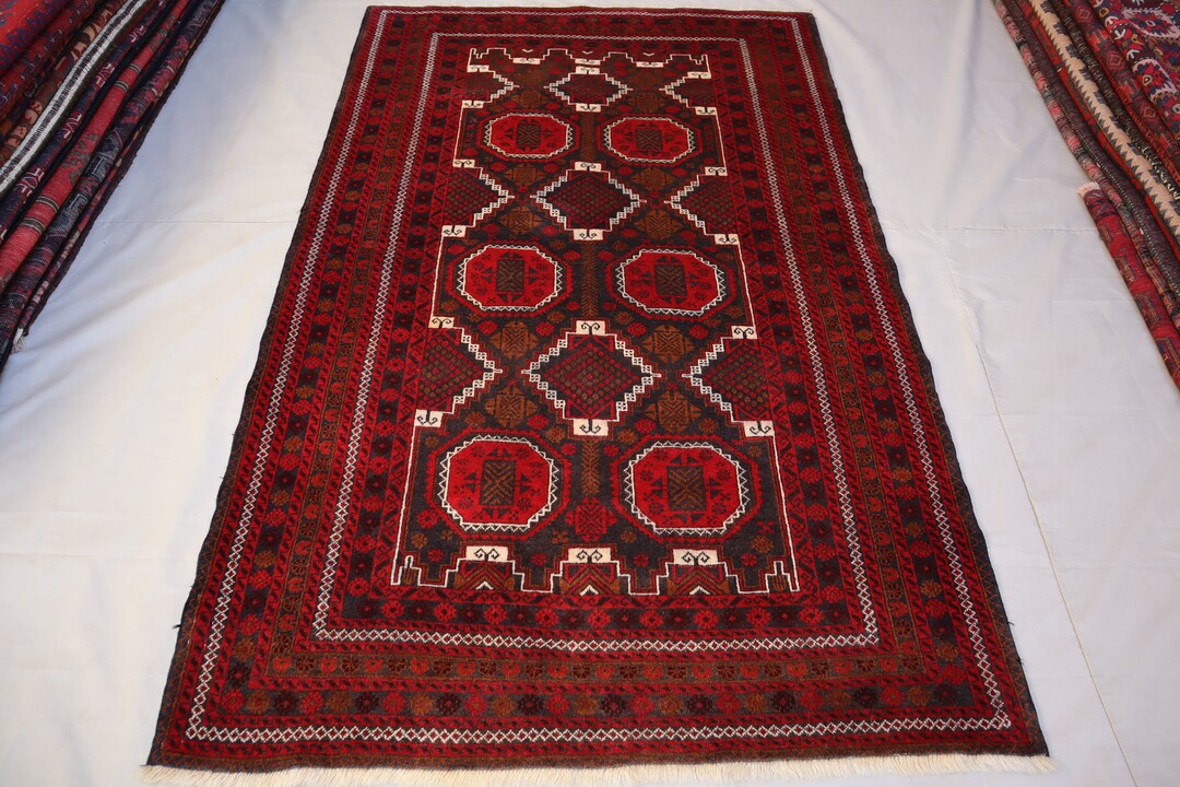 6x5 Ft Turkmen Balochi Hand Knotted Antique Geometric Design Rug ...