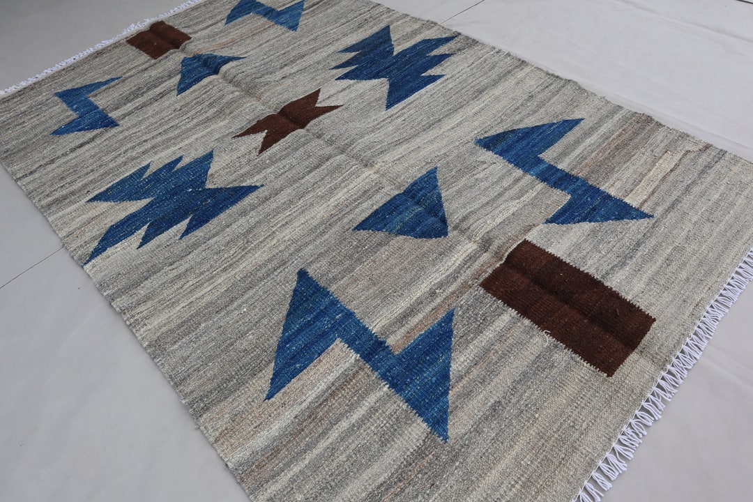 5x3 Ft Afghan Kilim Rug/ Flatweave Modern Gabbeh Rug/ Turkmen Handmade ...