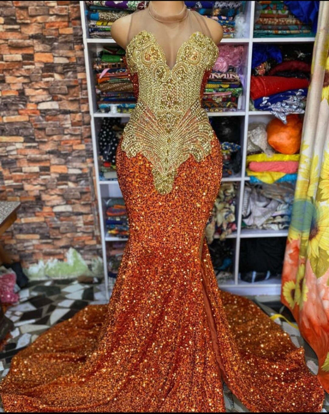 Beautiful Long Orange Velvet Seqins Dress,mermaid Dress,long Reception ...