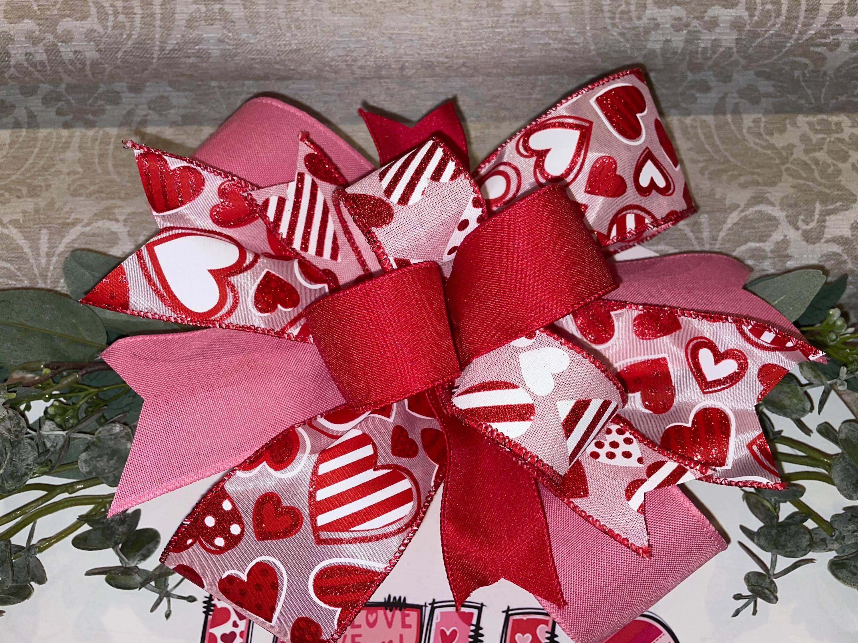 Pink & Red Hearts Valentine’s Day Bow, Valentine's Decor, Feb Decor ...