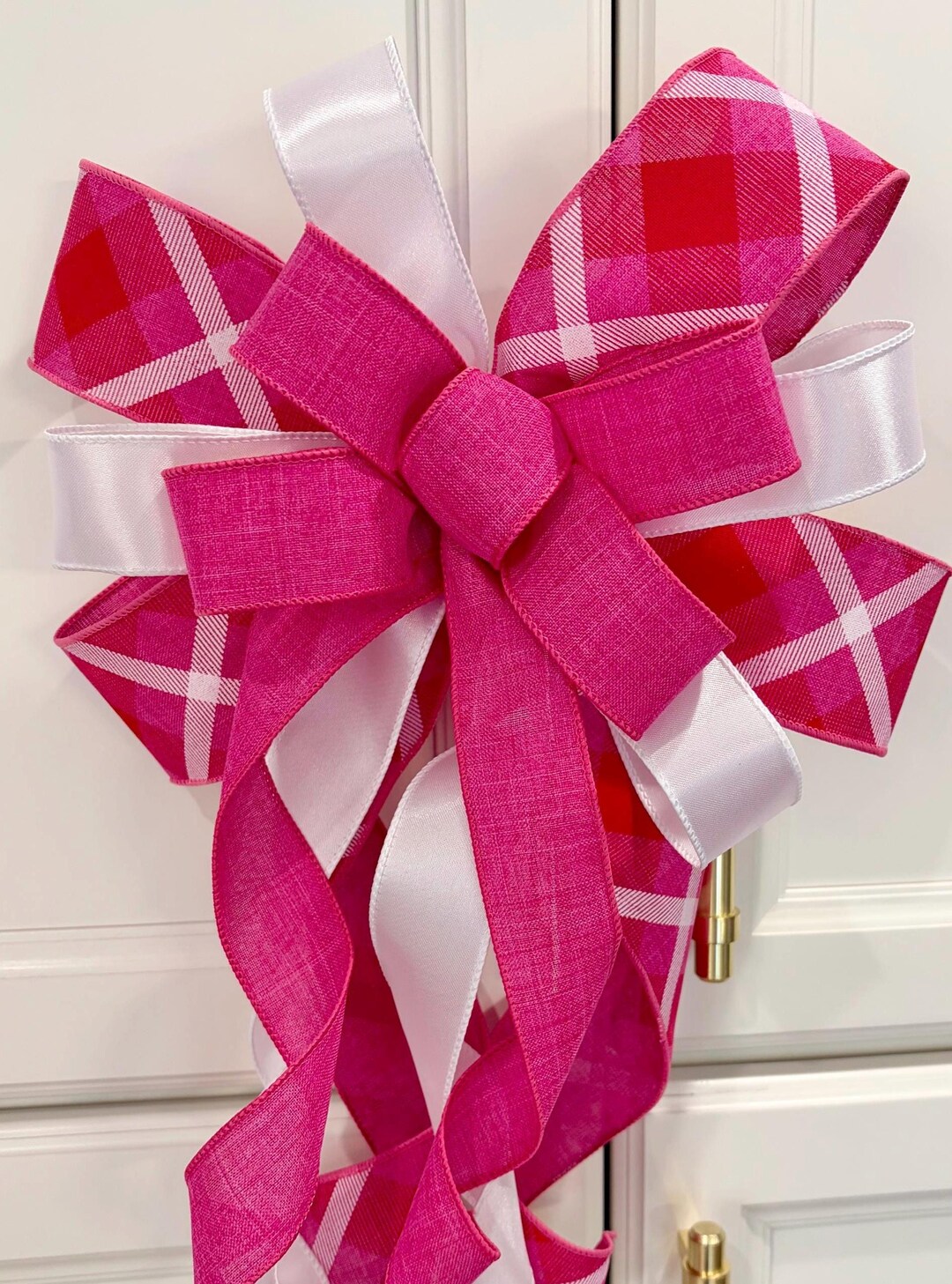 Fuchsia Pink Stripes Valentine’s Day Bow, Valentine's Decor, Feb Decor ...