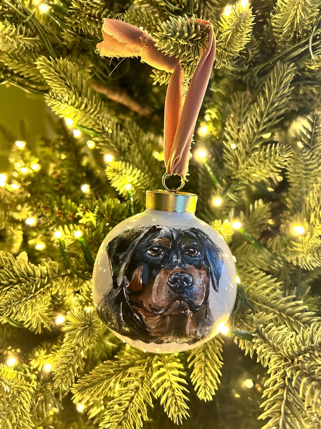 Hand Painted White Glass Rottweiler Ornament - Etsy