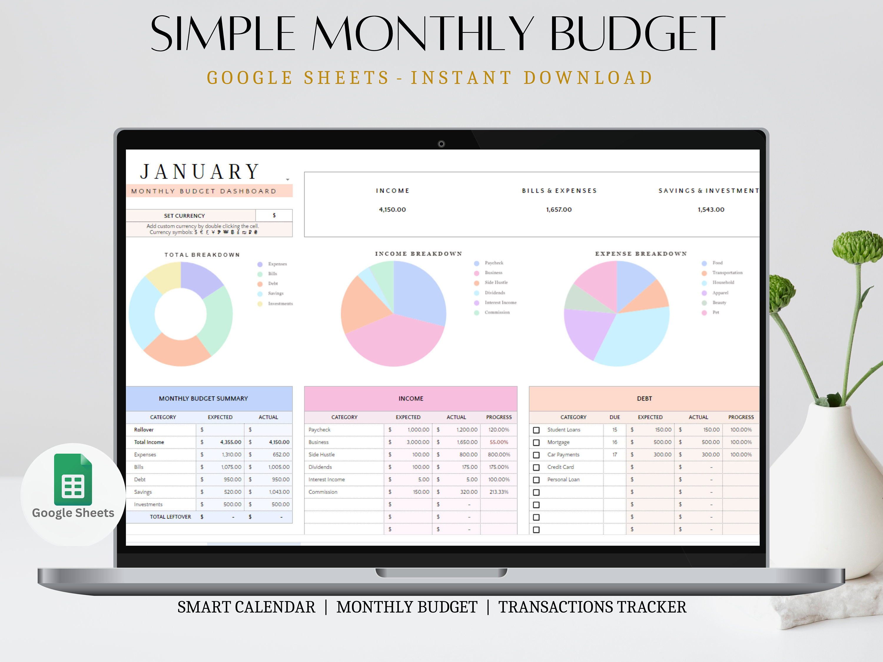 Budget Planner Google Sheets Monthly Budget Spreadsheet Excel Weekly ...