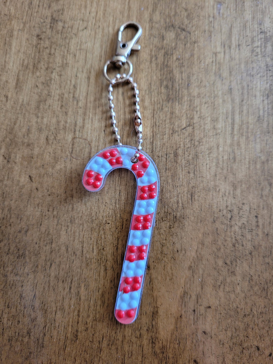 Red and White Single Candy Cane Keychain - Etsy
