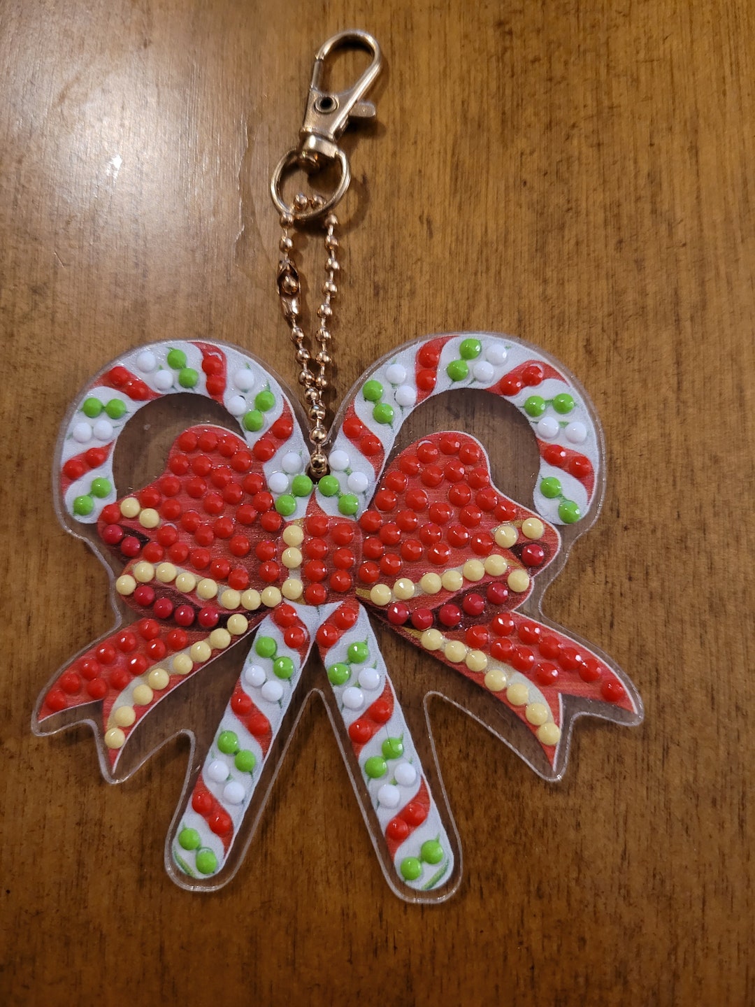 Red, White, and Green Double-sided Candy Cane With Red Bow Keychain - Etsy