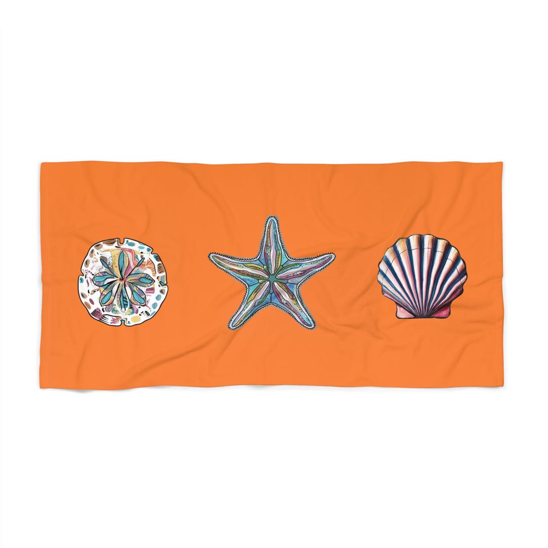 Colorful Ocean Trio Beach Towel Sand Dollar/starfish/clam Shell Orange ...