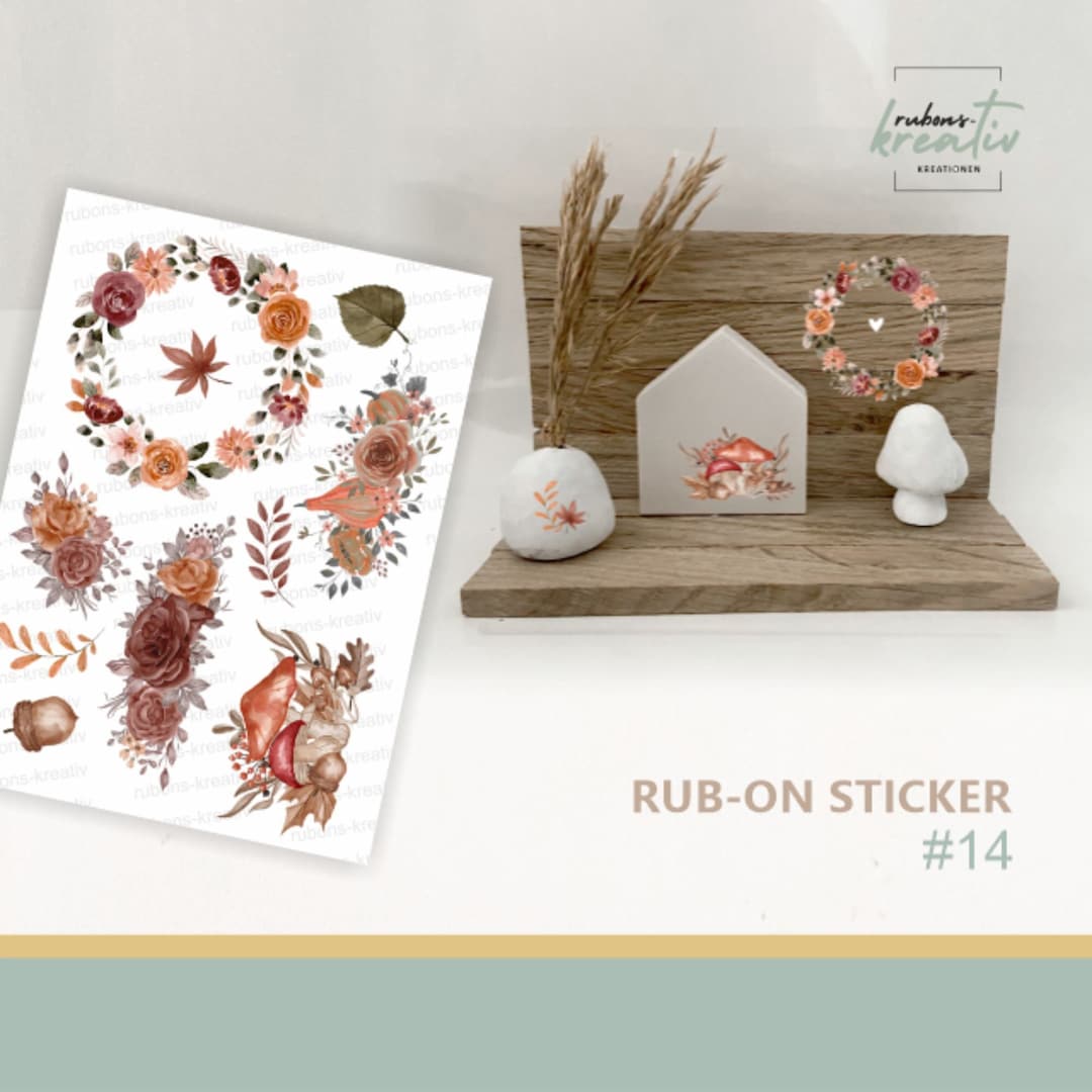 14 Autumn Flowers Rub Ons Stickers for Modern Home Decoration on Raysin ...