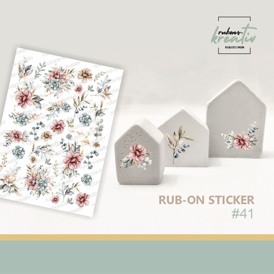 41 Blütenpracht mit Eukalyptus Rub Ons Sticker Floral Eucalyptus Blumen für Raysin, Keraflott ...