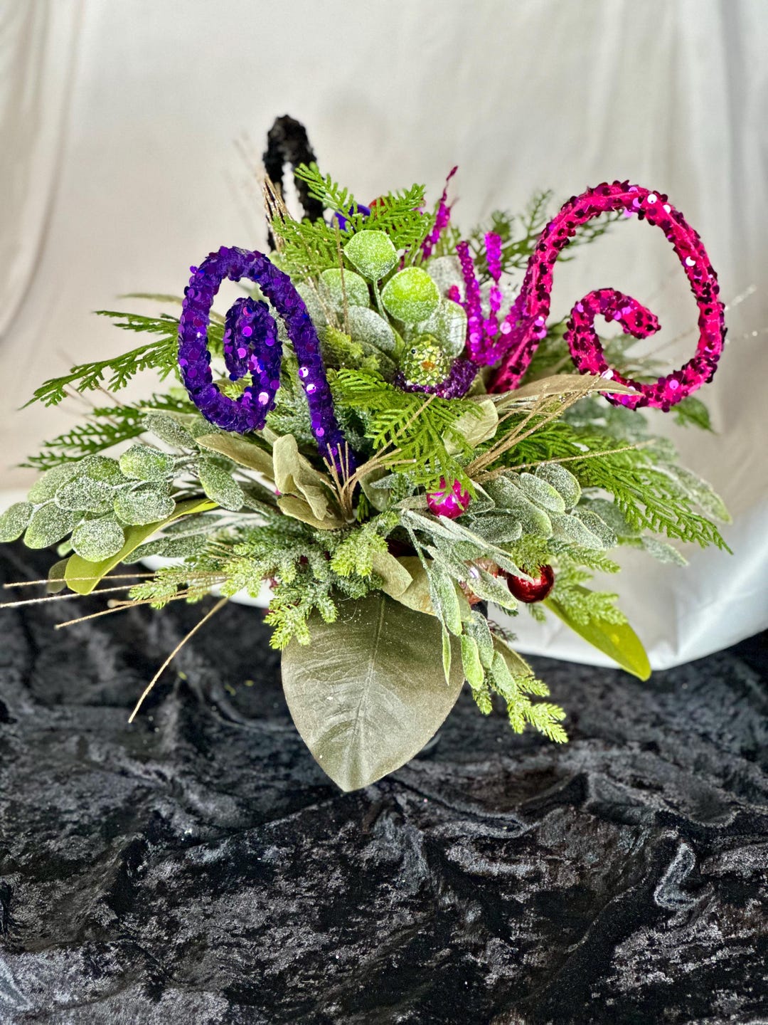 Holiday Pedestal Centerpiece: Jeweled Birds, Purple Pink Decor - Etsy