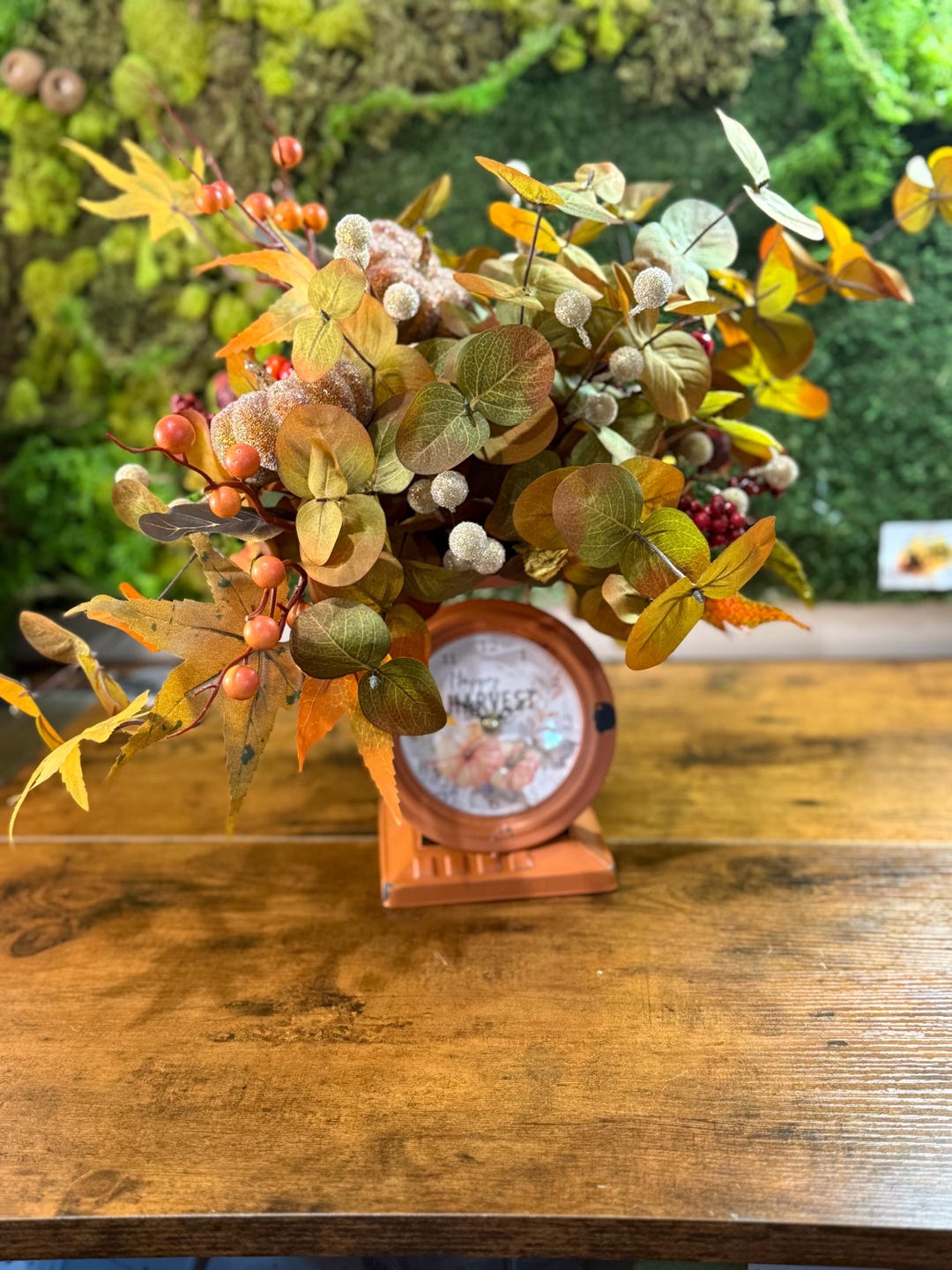 Fall Harvest Clock Centerpiece: Rustic Farmhouse Pumpkin & Berry Decor ...