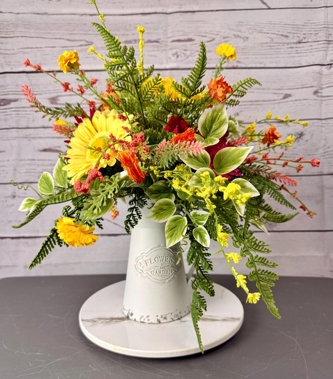Colorful Spring Floral Arrangement Metal Farmhouse Pitcher of Flowers ...
