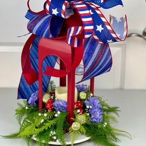 Patriotic Red Lantern Decor: USA Swag, LED Light & Floral Accents - Etsy