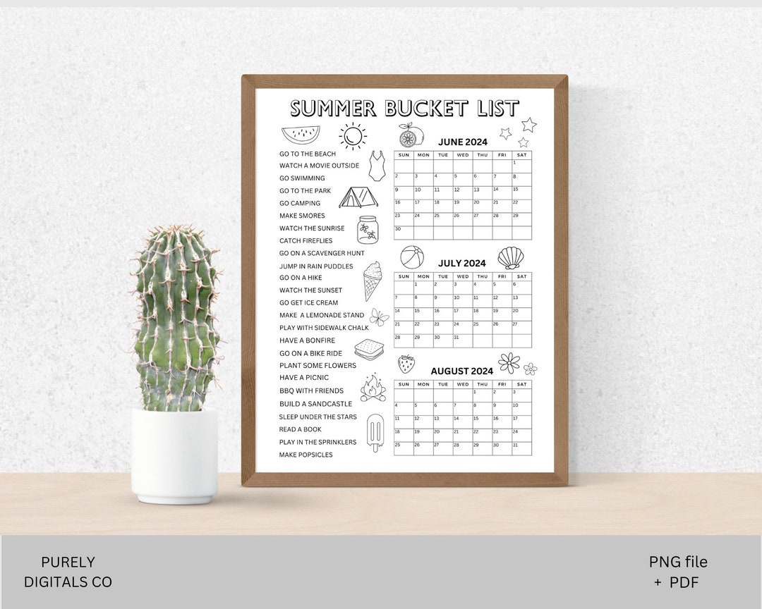 Printable Summer Bucket List, Family Summer Planner, 2024 Calendar ...